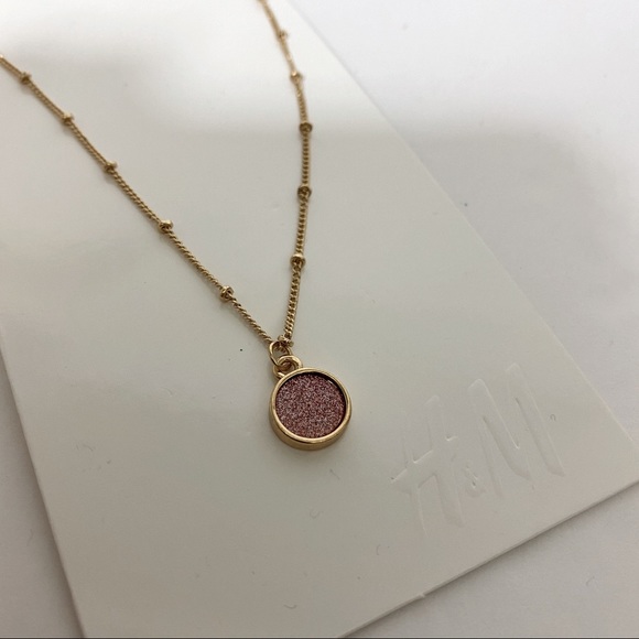H&M | Jewelry | Hm Gold Pendant Necklace Cute Pink New | Poshmark